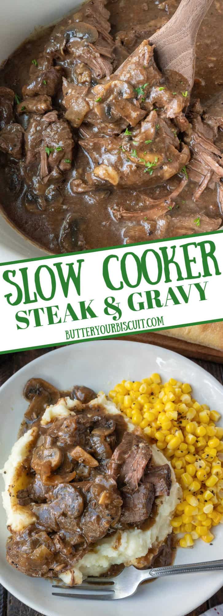 Slow Cooker Steak and Gravy | Butter Your Biscuit