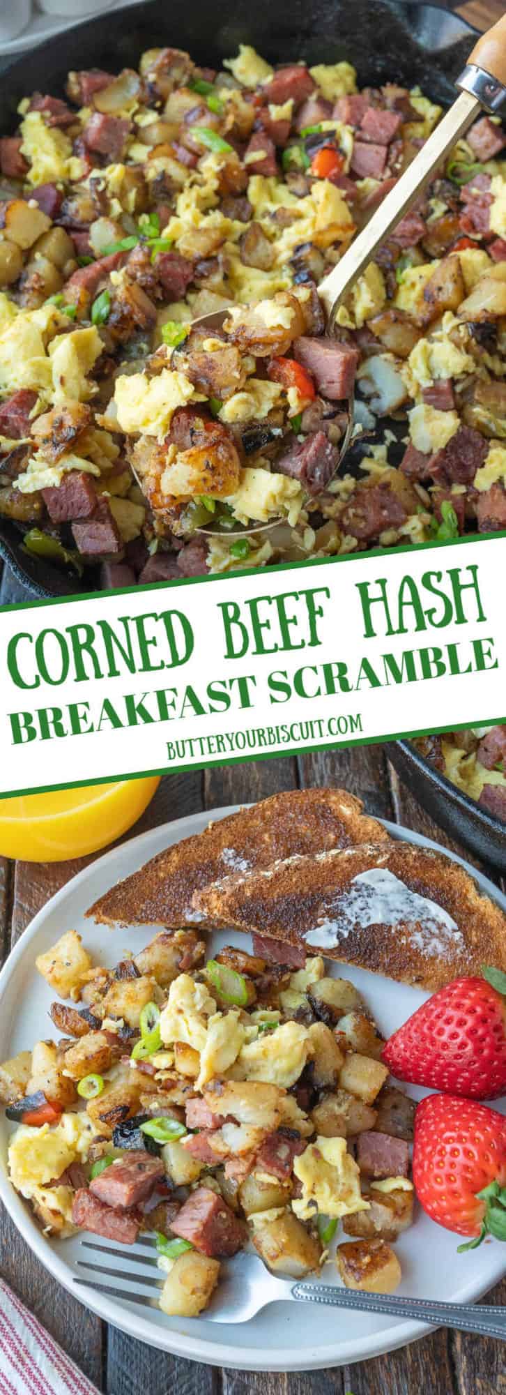 Corned Beef Hash with Scrambled Eggs | Butter Your Biscuit
